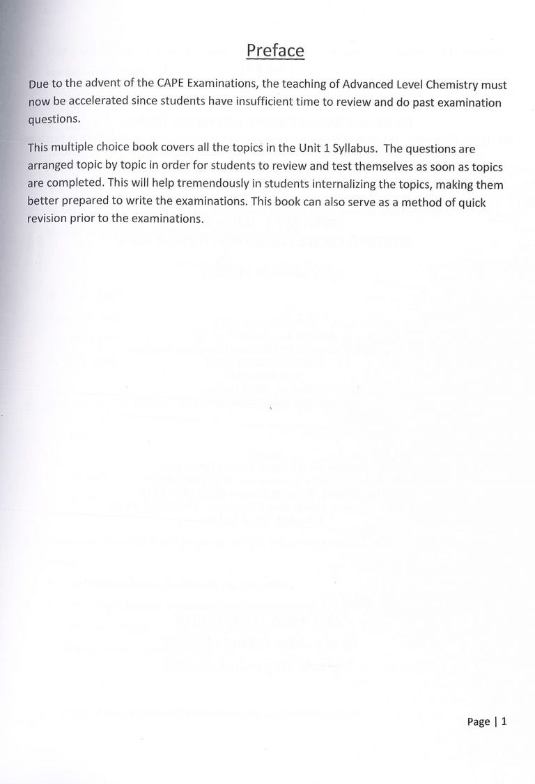 CAPE Unit 1 Chemistry Multiple Choice Questions - Caribbean Tutorial Publishing Company Ltd